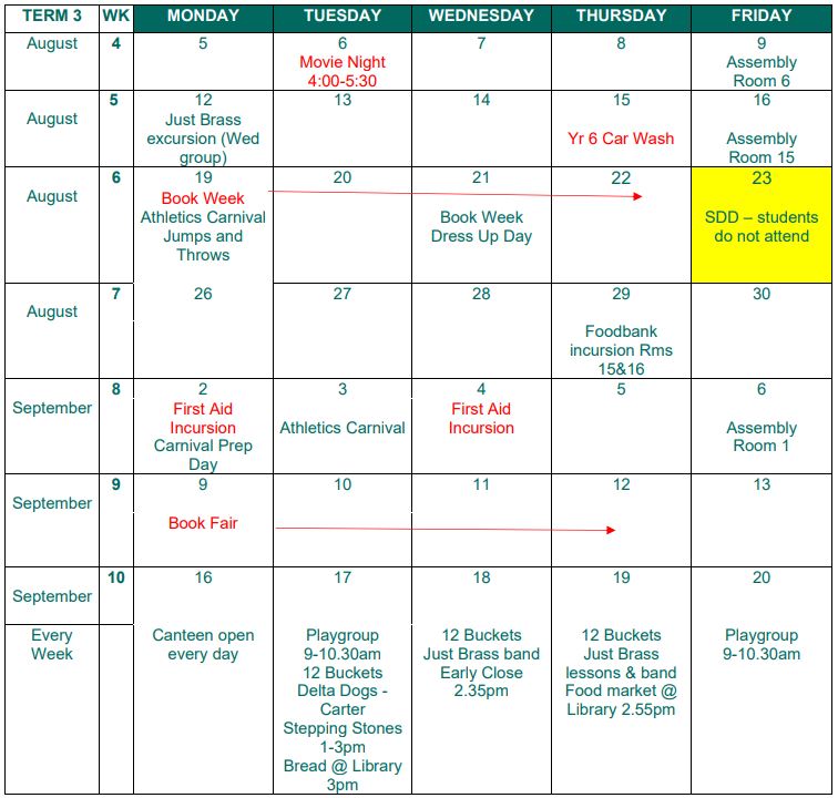 TERM PLANNER North Balga Primary School CALL 08 9442 9000